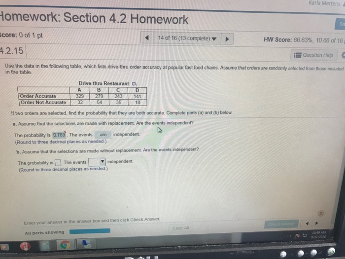 Solved Karla Mertens Omework Section 4 2 Homework Core 0 Of