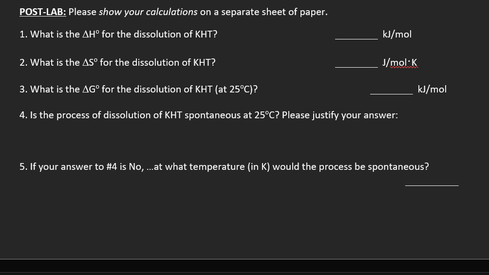 Solved Post Lab Please Show Your Calculations On A Separate