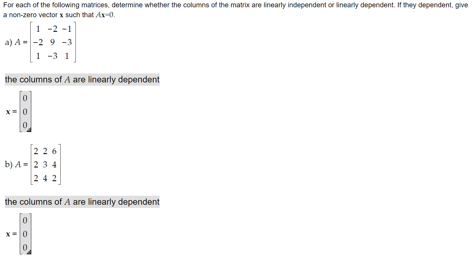 Solved For each of the following matrices, determine whether | Chegg.com