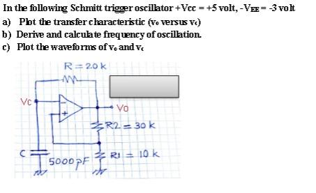 Solved In the following Schmitt trigger oscillator+Vcc = +5 | Chegg.com