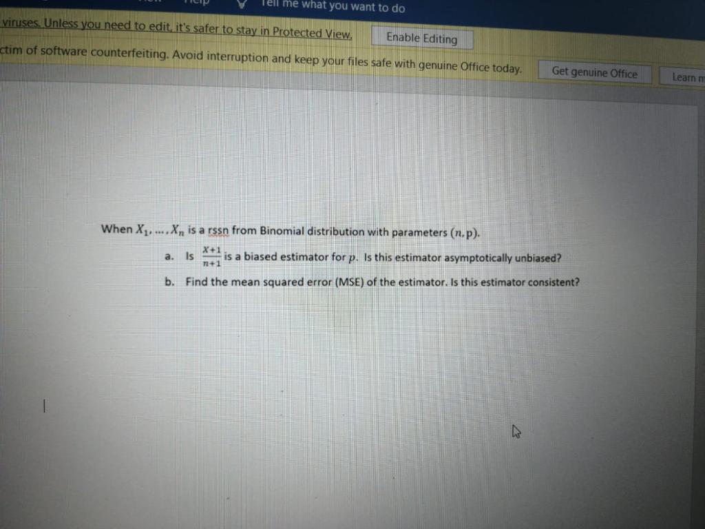 Solved When X1,…,Xn is a rssn from Binomial distribution | Chegg.com