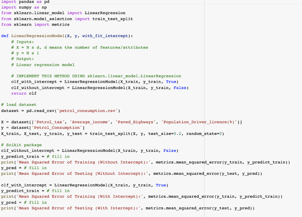 Solved 1 Code For The Linearregressionmodel Function 2