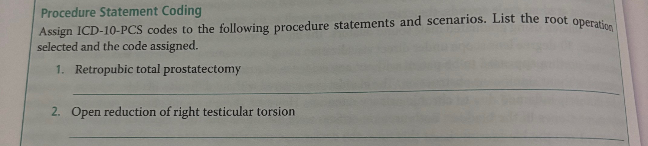 Solved Procedure Statement Coding Assign ICD-10-PCS codes to | Chegg.com