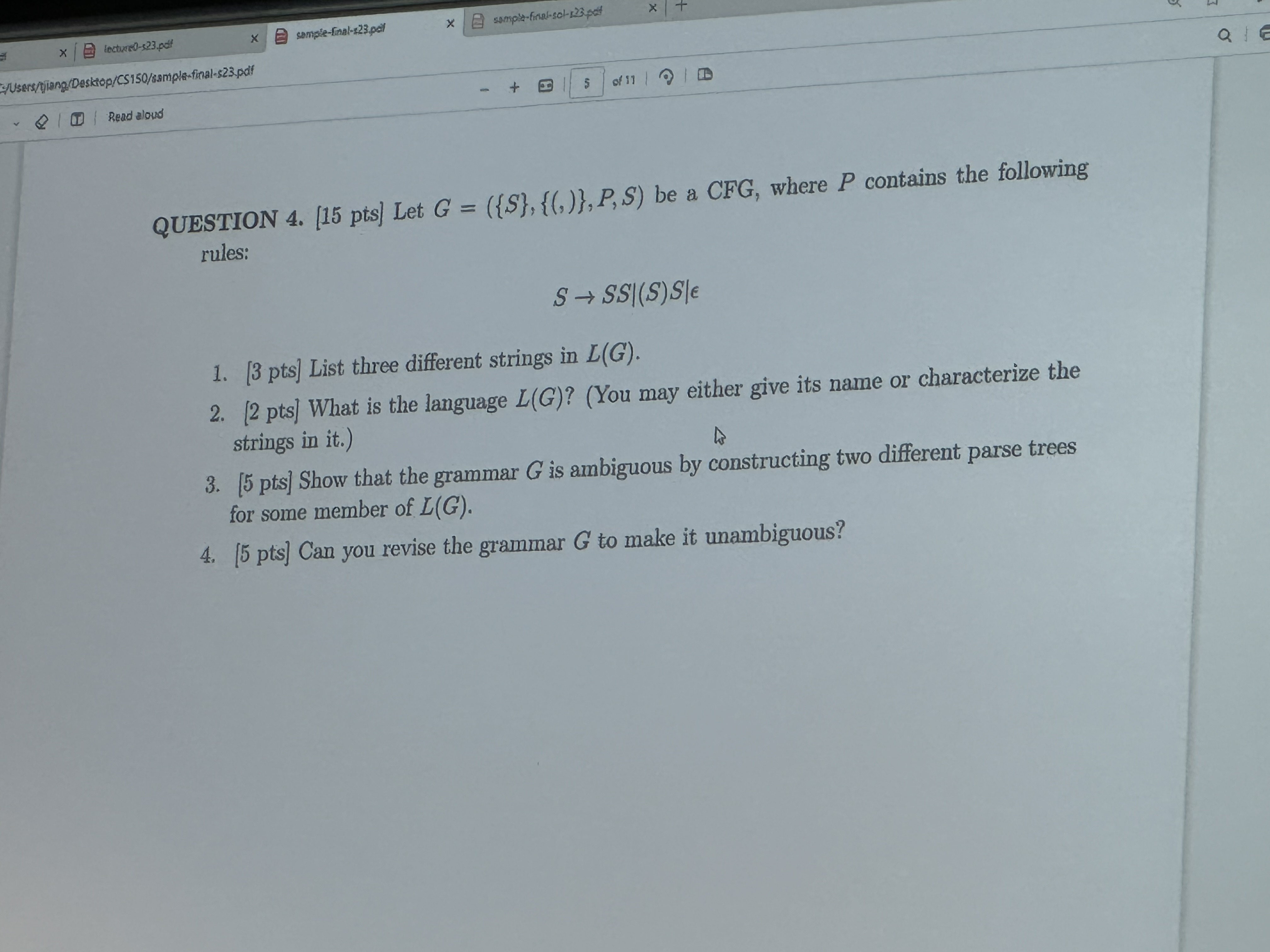 Solved QUESTION 4. [15 pts ] Let | Chegg.com