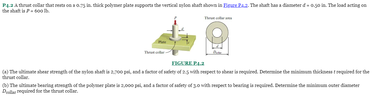 Solved P4.2 A thrust collar that rests on a 0.75 in. thick | Chegg.com