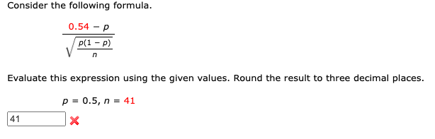Solved Consider the following formula. np(1−p)0.54−p | Chegg.com