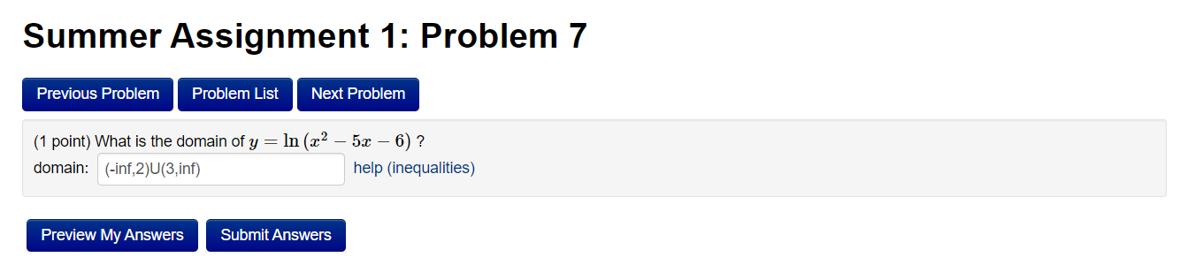 Solved Summer Assignment 1: Problem 7 Previous Problem | Chegg.com