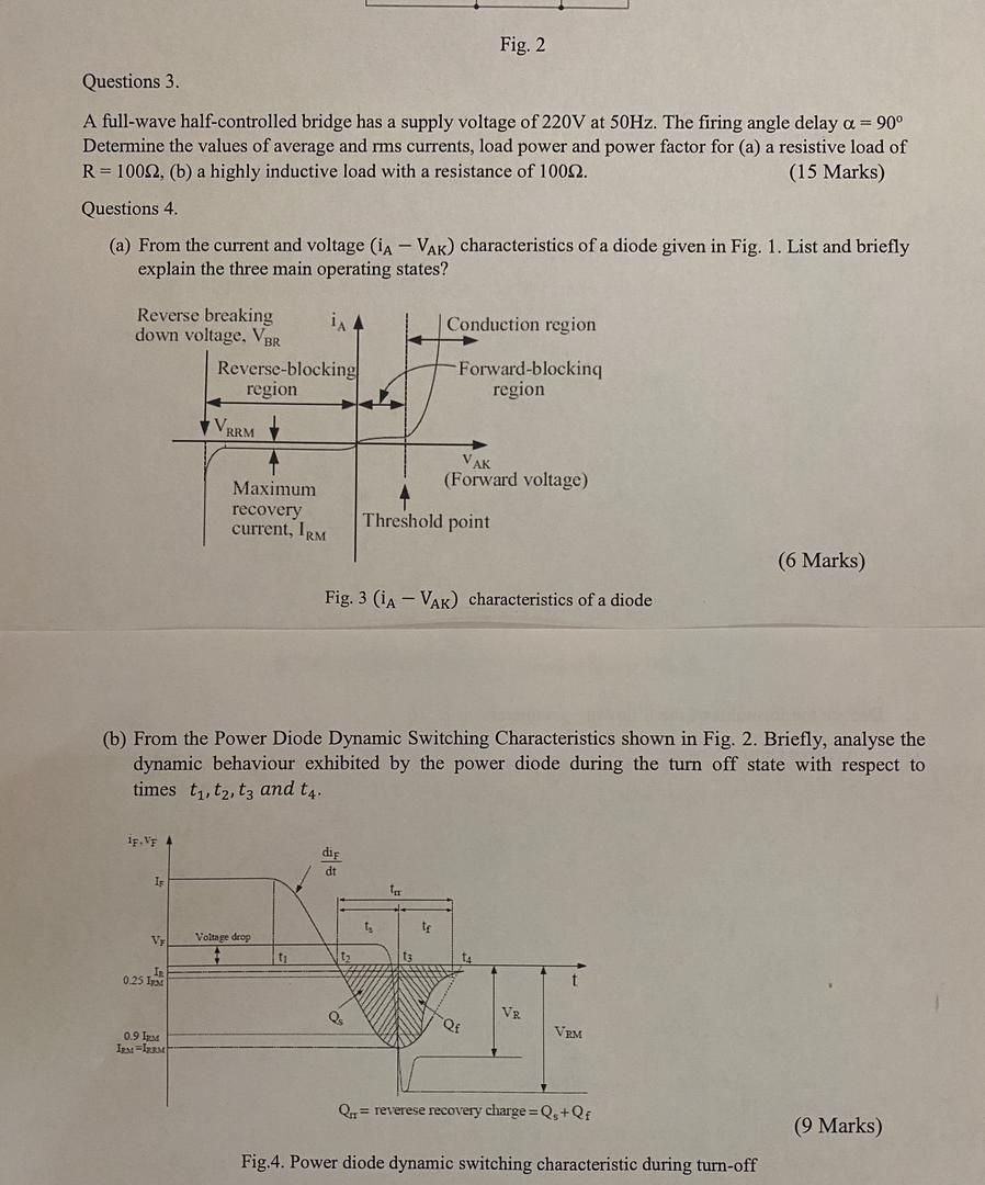 Solved Questions 3.A full-wave half-controlled bridge has a | Chegg.com