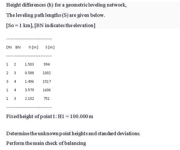 Height differences (h) for a geometric leveling | Chegg.com