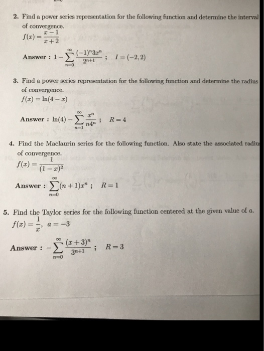 Solved 2. Find a power series representation for the | Chegg.com