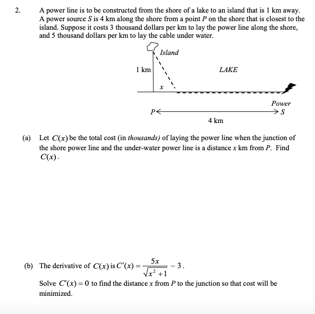 Solved 2. A power line is to be constructed from the shore | Chegg.com