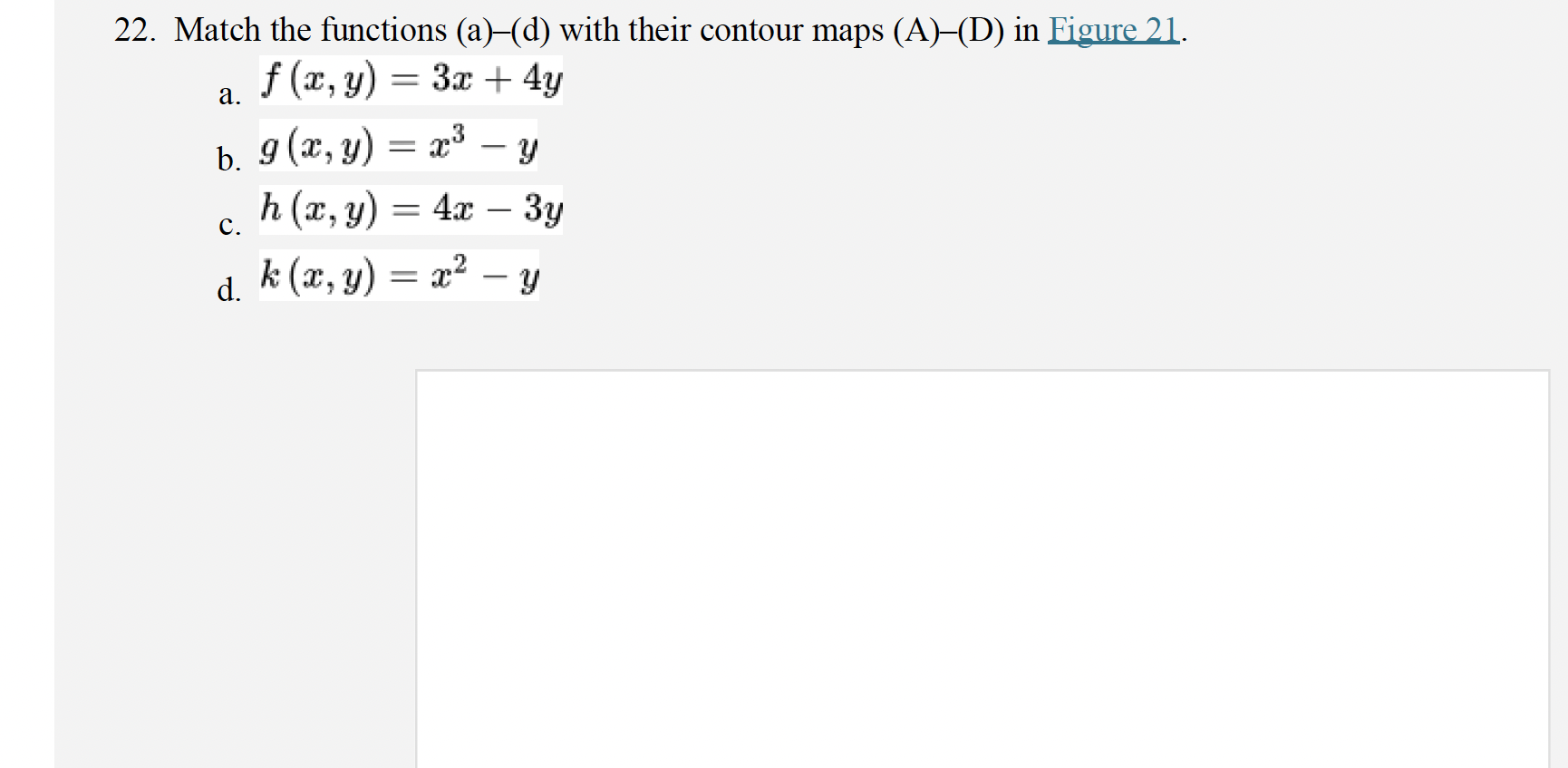 Solved 22. Match the functions (a)-(d) with their contour | Chegg.com