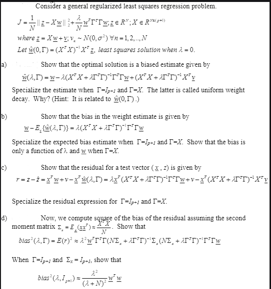 Consider a general regularized least squares | Chegg.com