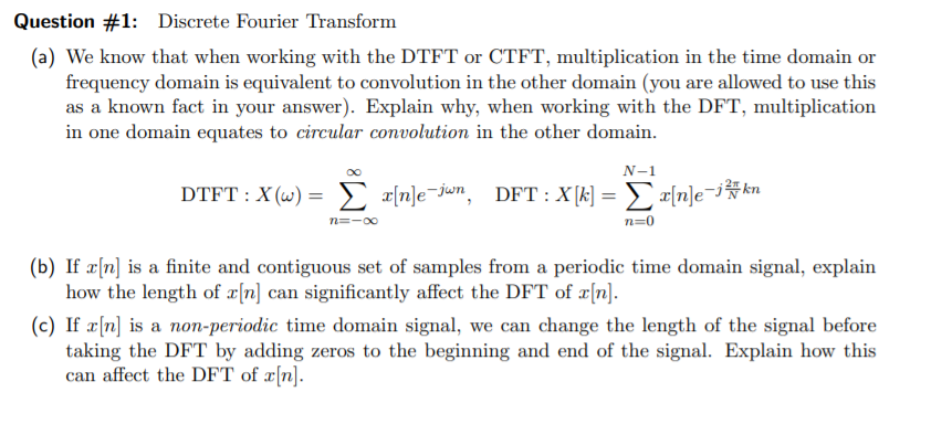 Question #1: Discrete Fourier Transform (a) We know | Chegg.com
