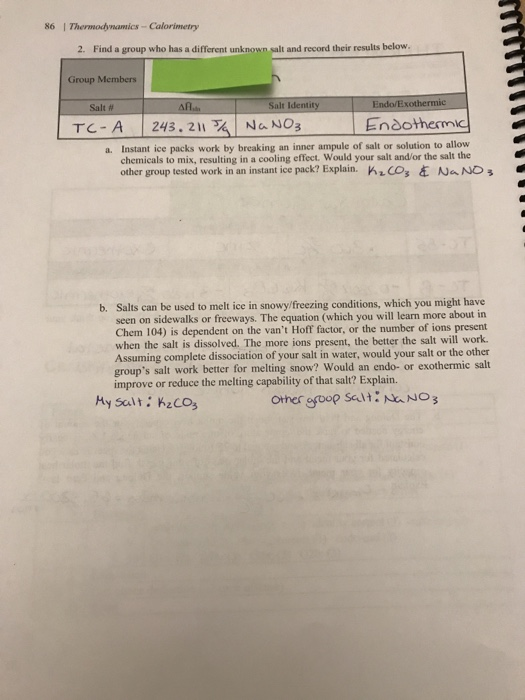 Solved THERMODYNAMICS- CALORIMET DISCUSSION Heat Exchange in | Chegg.com