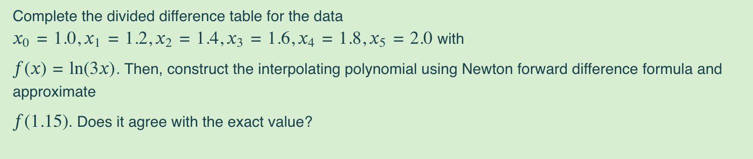 Solved Complete the divided difference table for the data | Chegg.com