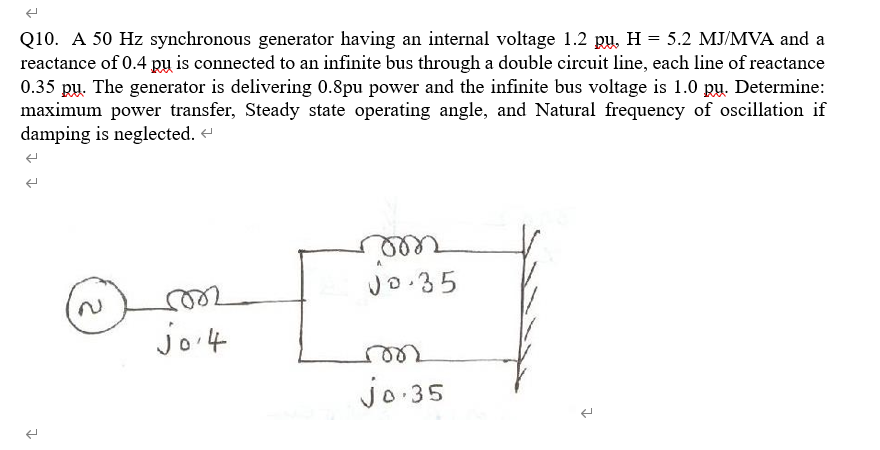 Solved Q10. A 50 Hz synchronous generator having an internal | Chegg.com