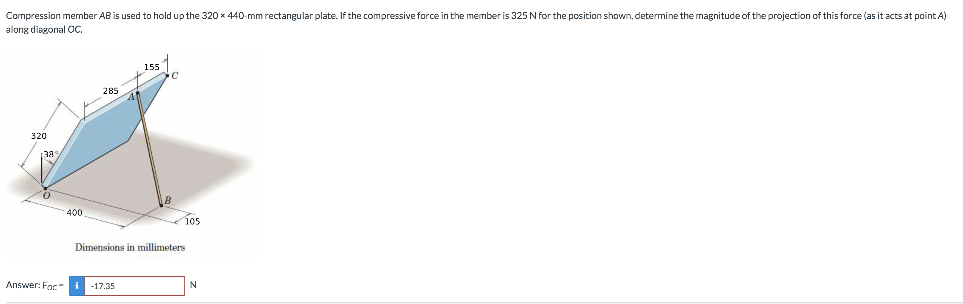 Solved Compression member AB is used to hold up the 320 x | Chegg.com
