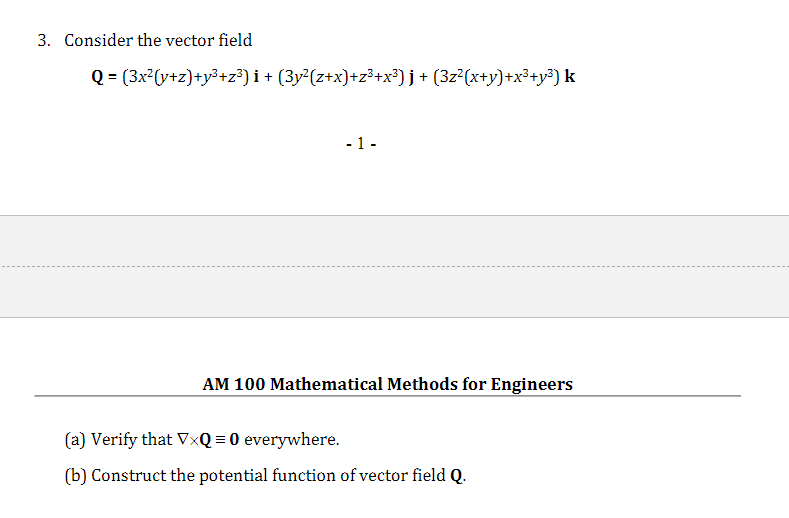 Solved 3. Consider the vector field | Chegg.com