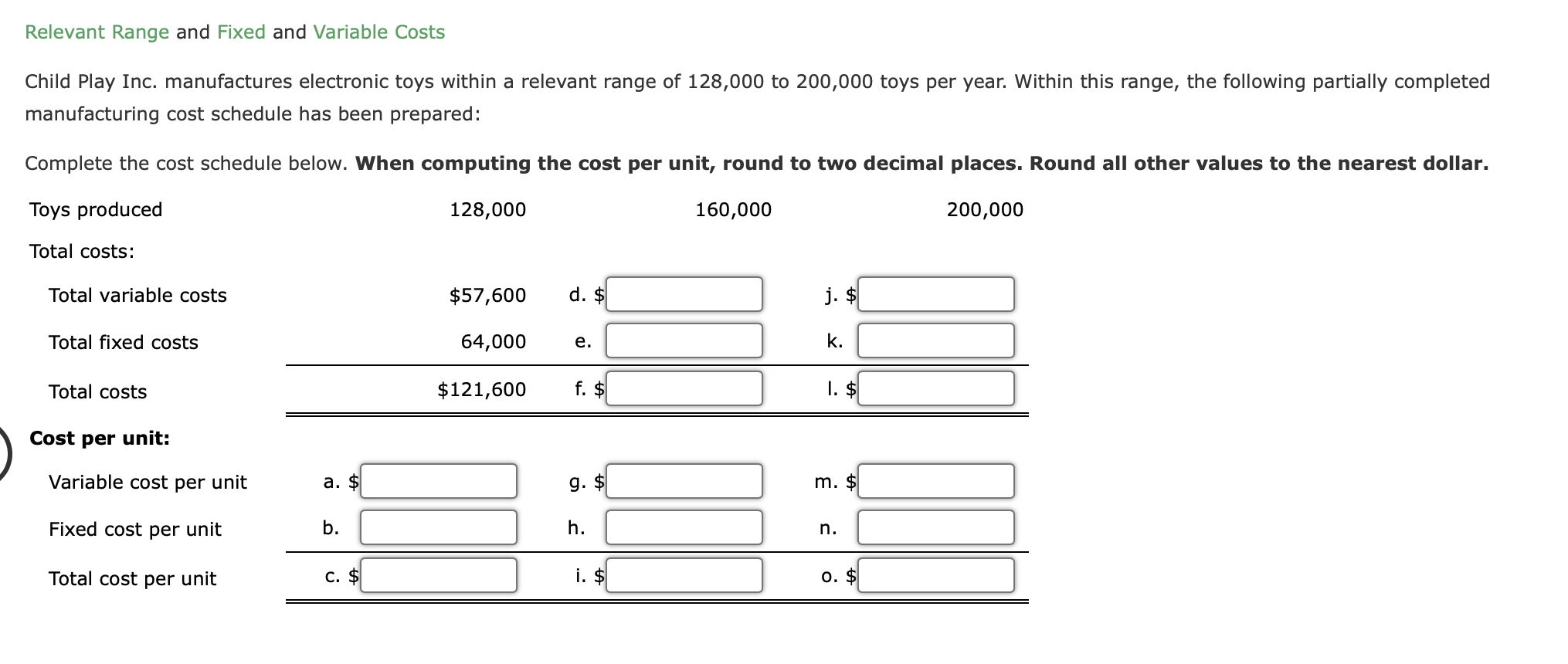 Solved Relevant Range and Fixed and Variable Costs Child | Chegg.com