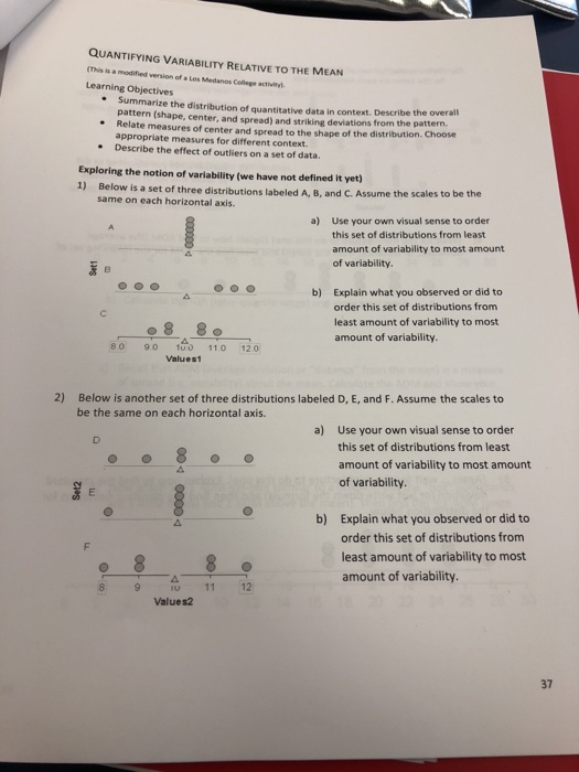 Solved QUANTIFYING VARIABILITY RELATIVE TO THE MEAN (This is | Chegg.com