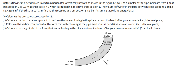 Solved Water is flowing in a bend which flows from | Chegg.com