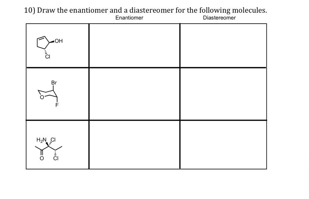 Solved 10) Draw the enantiomer and a diastereomer for the | Chegg.com