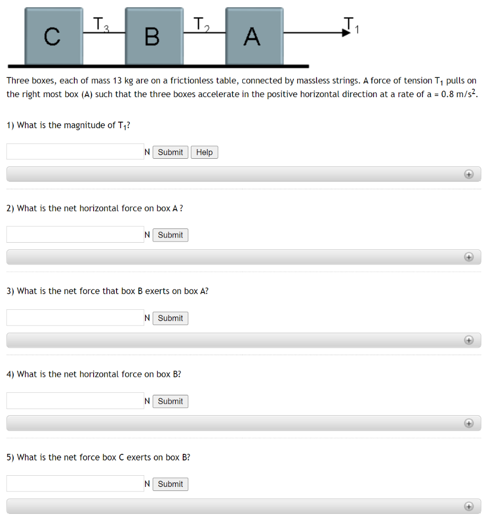 Solved Three boxes, each of mass 13 kg are on a frictionless | Chegg.com
