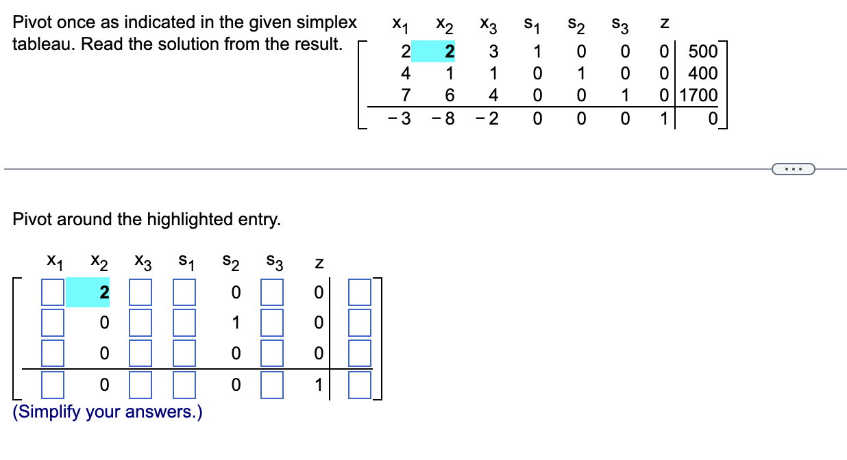 Solved Pivot around the highlighted entry. | Chegg.com