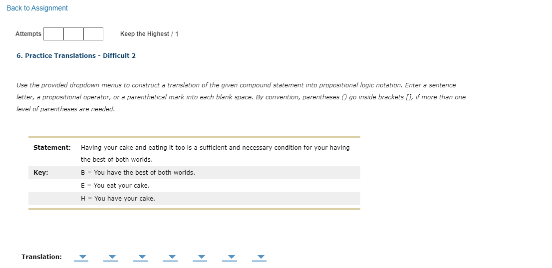 Solved Use the provided dropdown menus to construct a | Chegg.com