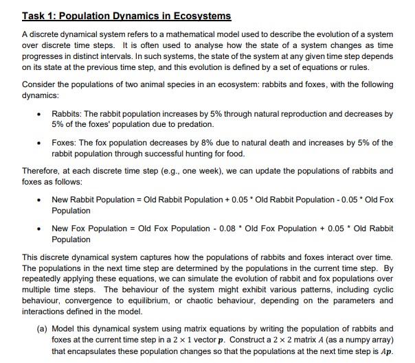 Solved Task 1: Population Dynamics in Ecosystems A discrete | Chegg.com