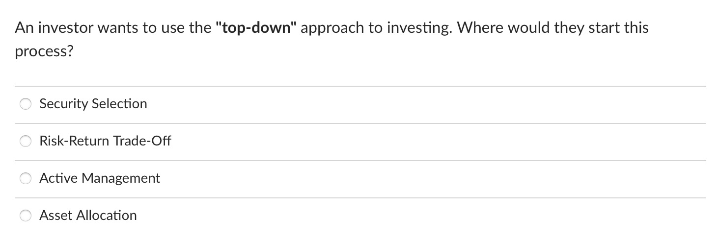 Solved An investor wants to use the "top-down" approach to | Chegg.com