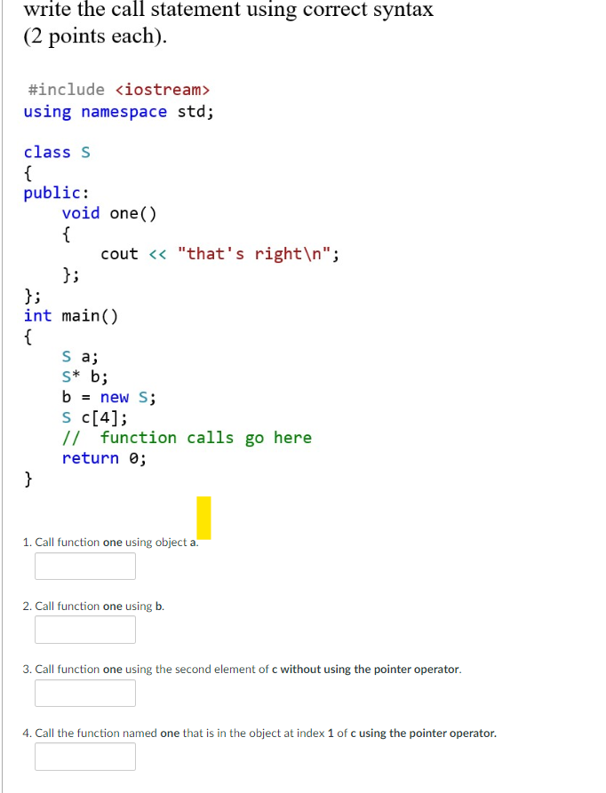 Solved write the call statement using correct syntax (2 | Chegg.com
