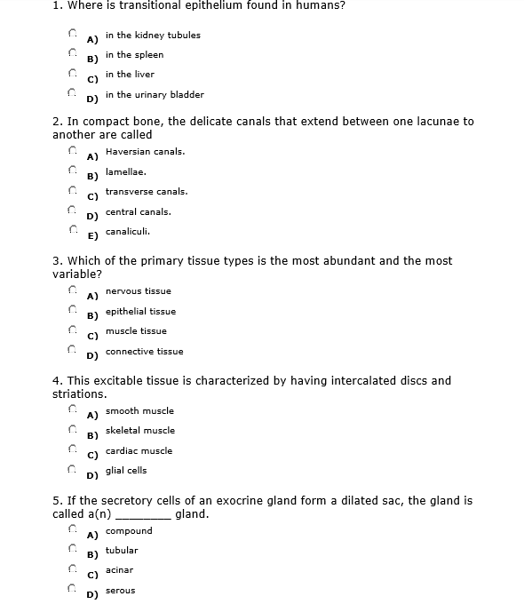 Solved 1. Where is transitional epithelium found in humans? | Chegg.com