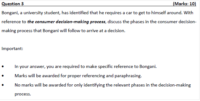 Solved Question 3 (Marks: 10) Bongani, a university student, | Chegg.com