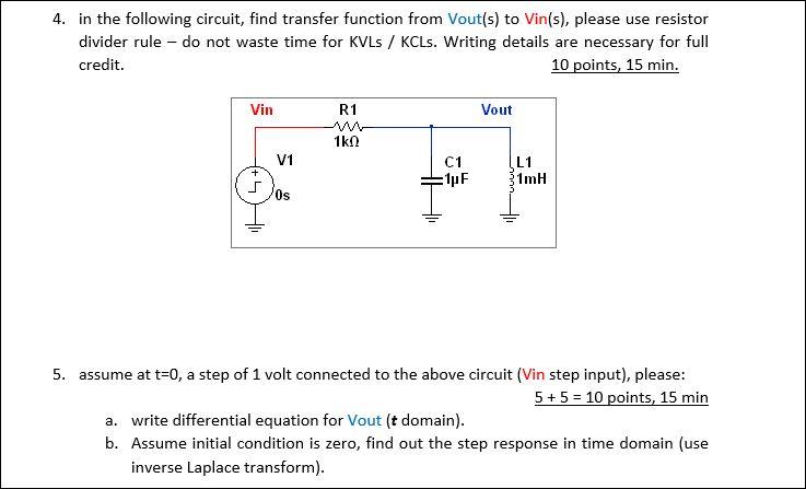 Solved 4. in the following circuit, find transfer function | Chegg.com