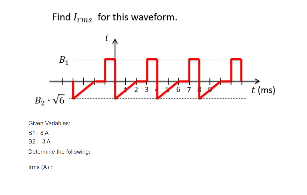 Solved Find Irms for this waveform. i Bi 2 3 6 7 t (ms) | Chegg.com