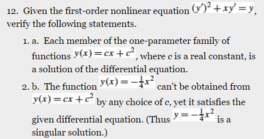 Solved 12. Given the first-order nonlinear equation (w')2 + | Chegg.com