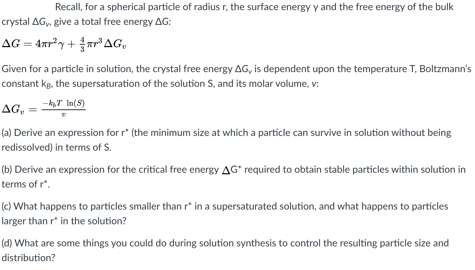 Solved Recall, for a spherical particle of radius r, the | Chegg.com