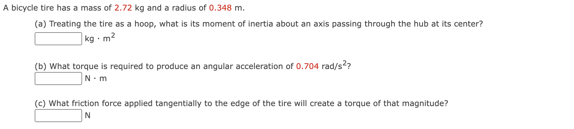 Solved bicycle tire has a mass of 2.72 kg and a radius of | Chegg.com