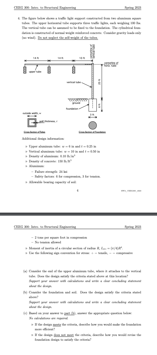 4. The figure below shows a traffic light support | Chegg.com