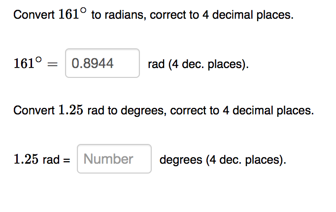 Solved Convert 161º to radians, correct to 4 decimal places. | Chegg.com
