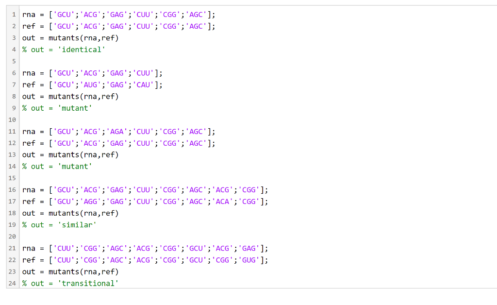 Solved Function: mutants Input(s): . (char) Nx3 array of RNA | Chegg.com