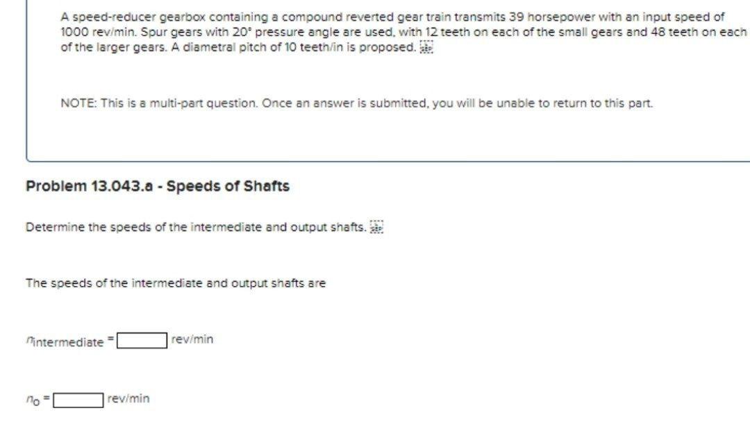 Solved A speed-reducer gearbox containing a compound | Chegg.com