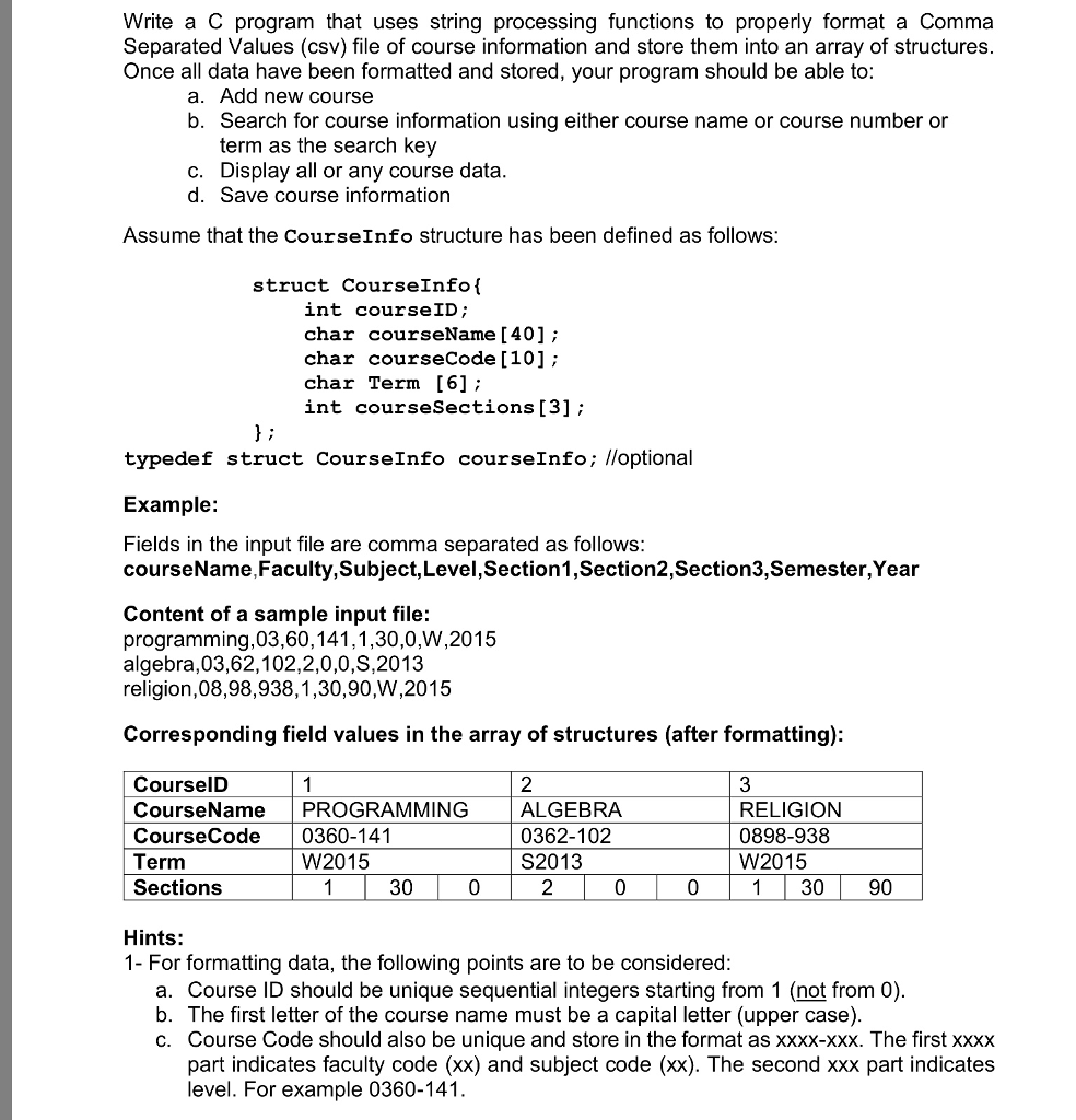 Solved Write a C program that uses string processing | Chegg.com