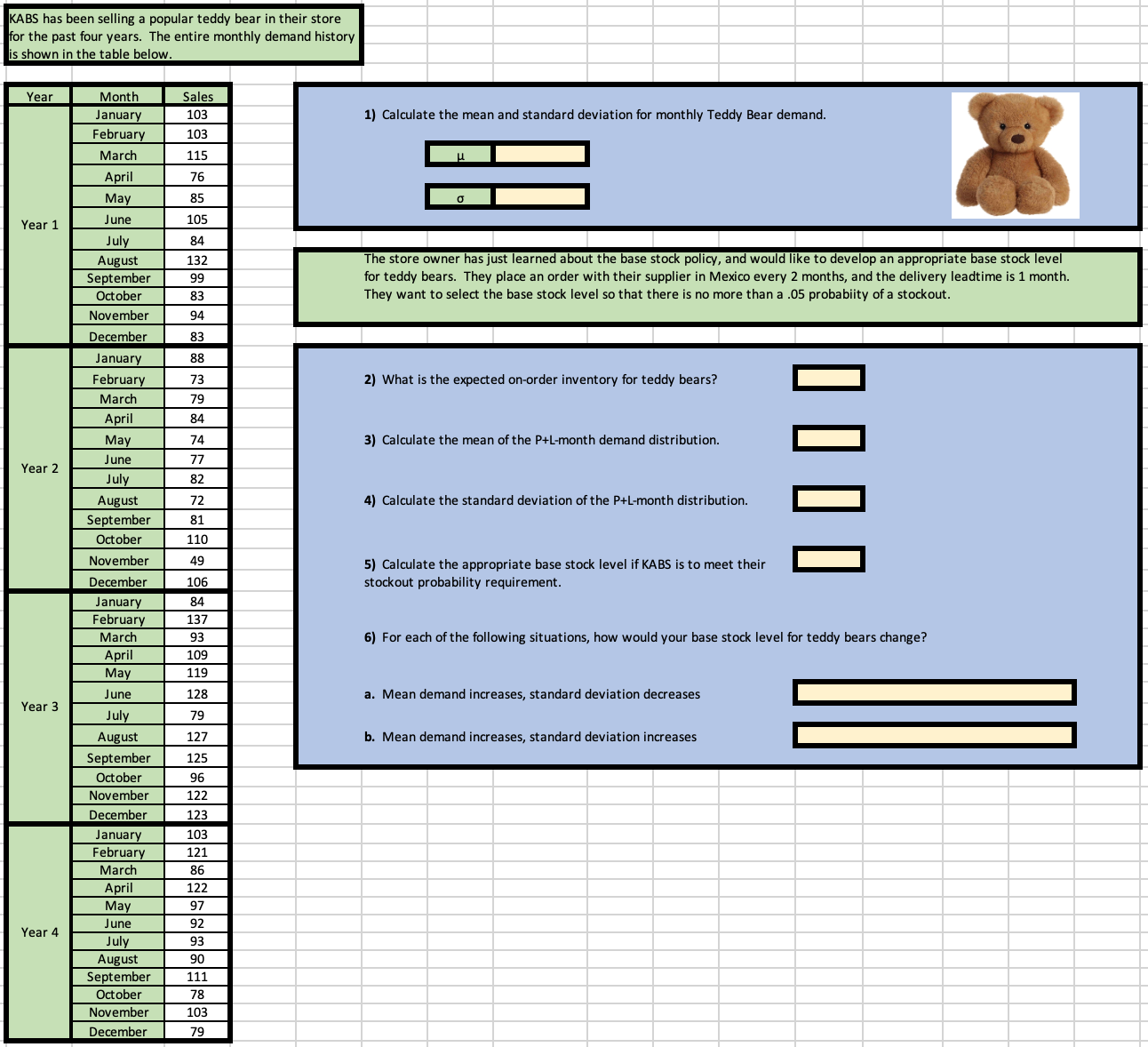 Solved KABS has been selling a popular teddy bear in their | Chegg.com