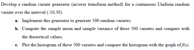 Solved Develop a random variate generator (inverse transform | Chegg.com