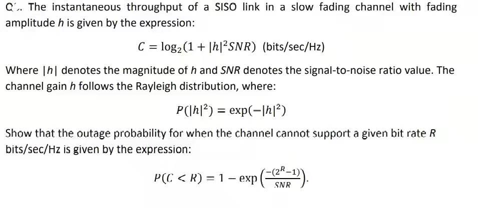 Solved a. The instantaneous throughput of a SISO link in a | Chegg.com