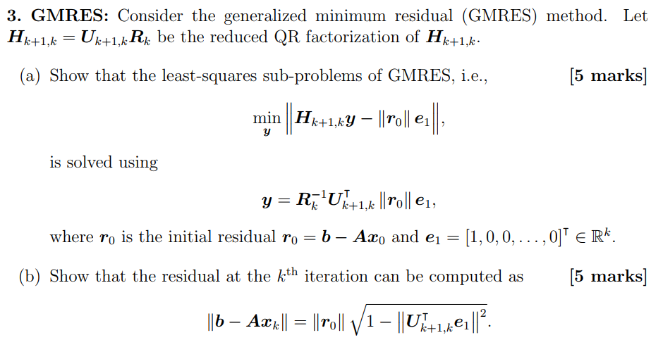 3. GMRES: Consider the generalized minimum residual | Chegg.com