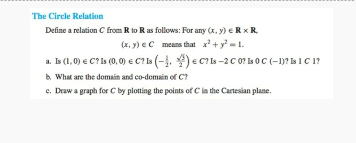 Solved The Circle Relation Define a relation from R to R as | Chegg.com